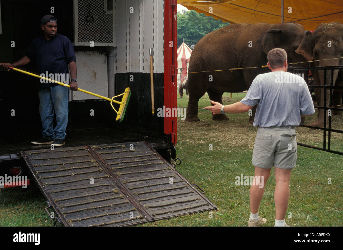 Kelly Miller Circus USA America American roustabout elephant handler ...
