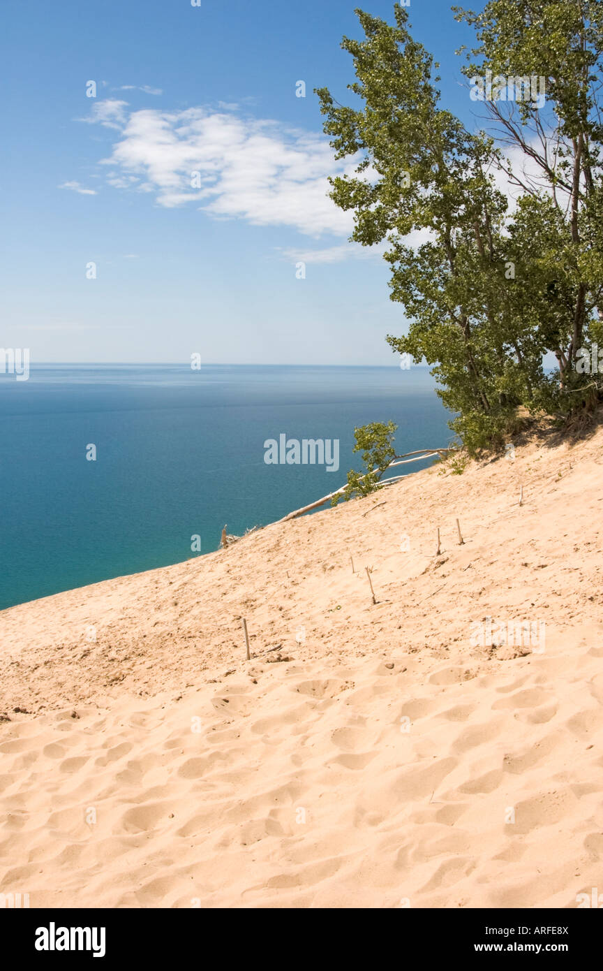Ocean water horizon view from high sand dunes, scenic Sleeping Bear ...
