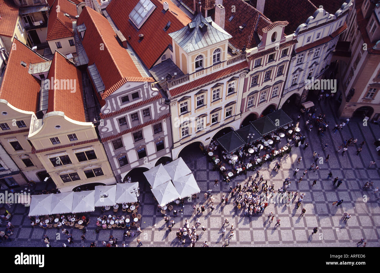 A view of Wenceslas square in Prague from the Astronomical clock tower ...