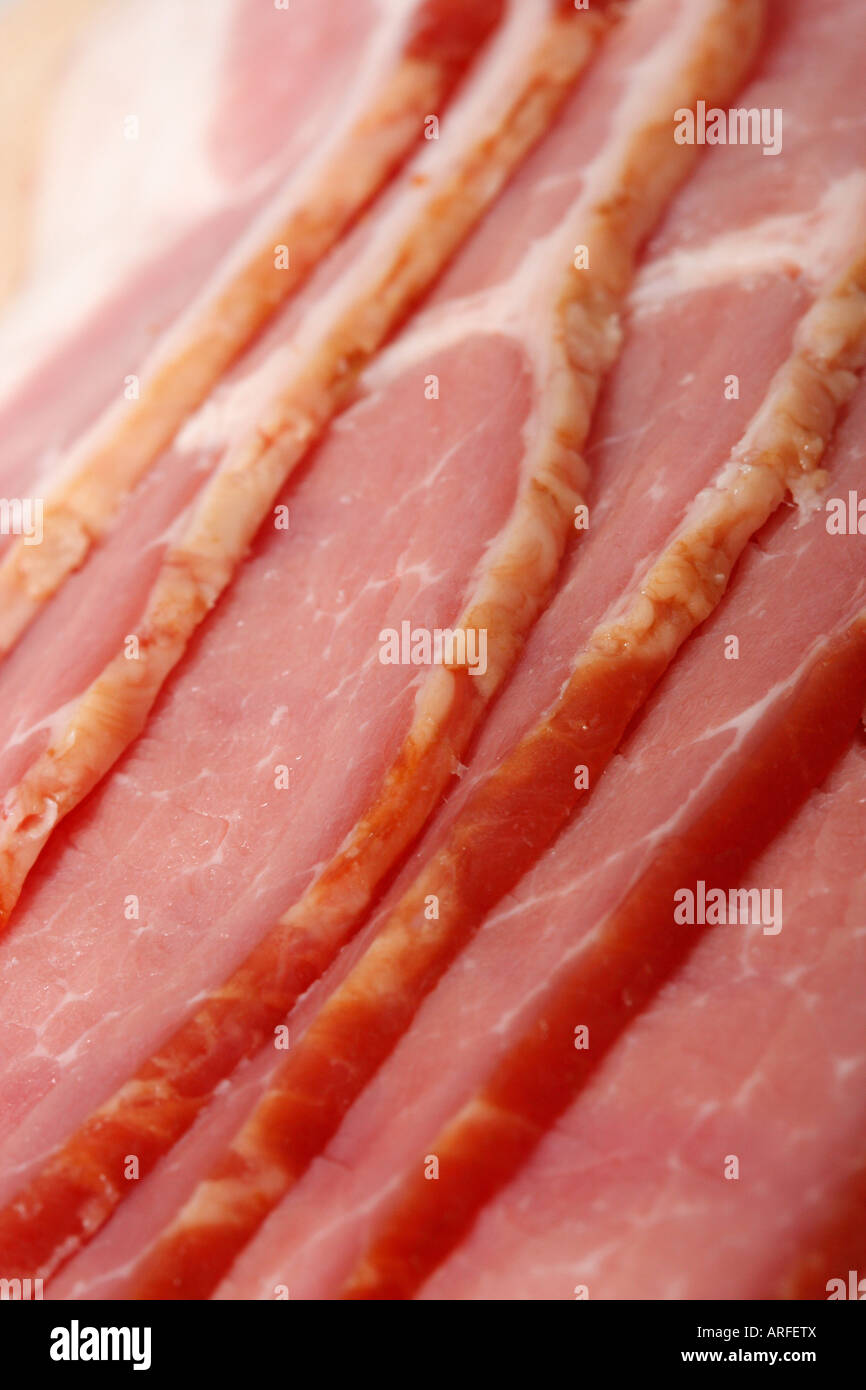 Raw pork bacon meat fat food photo of a back bacon from above overhead ...