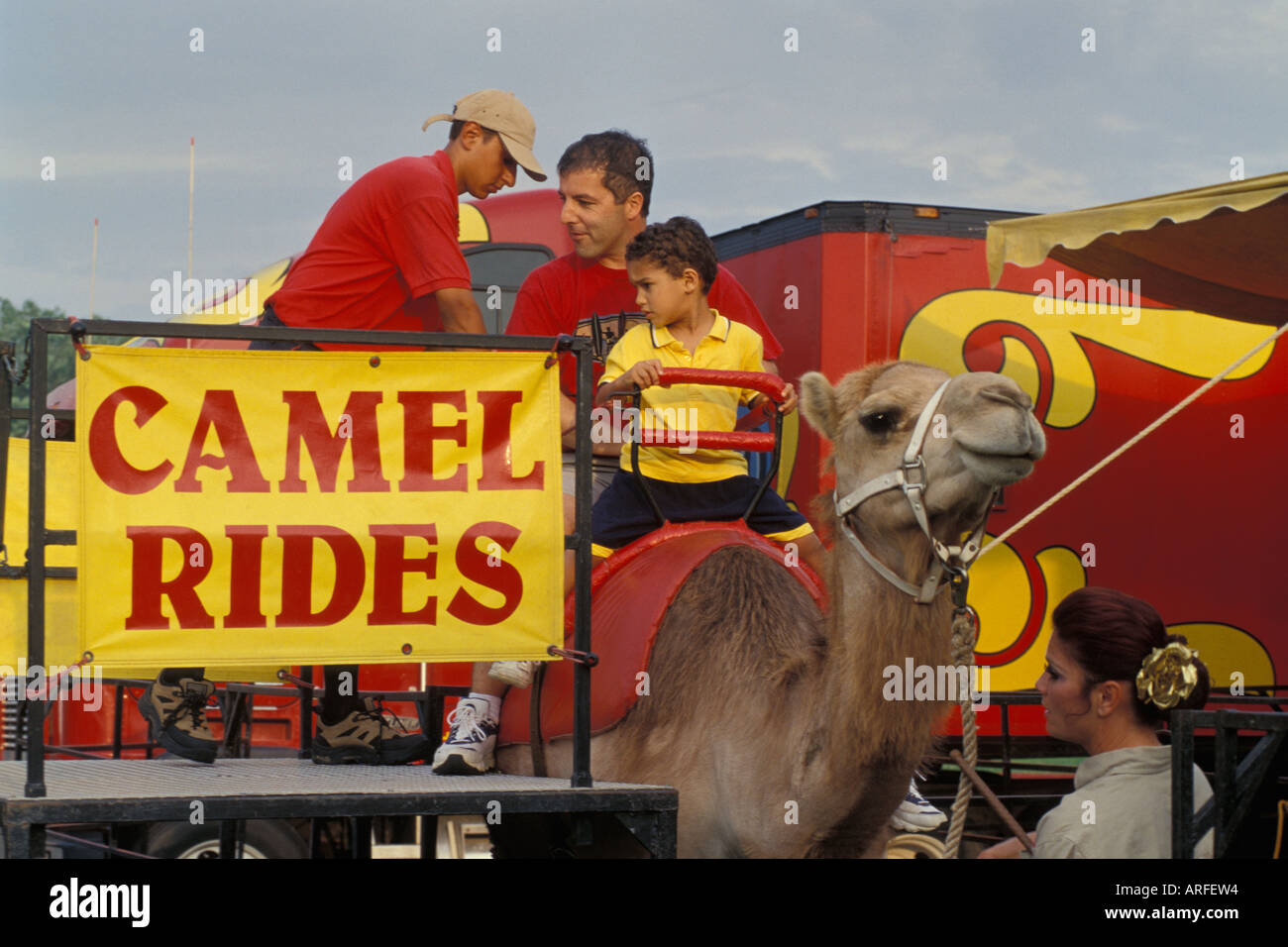Kelly Miller Circus USA America American camel rides on midway Stock ...