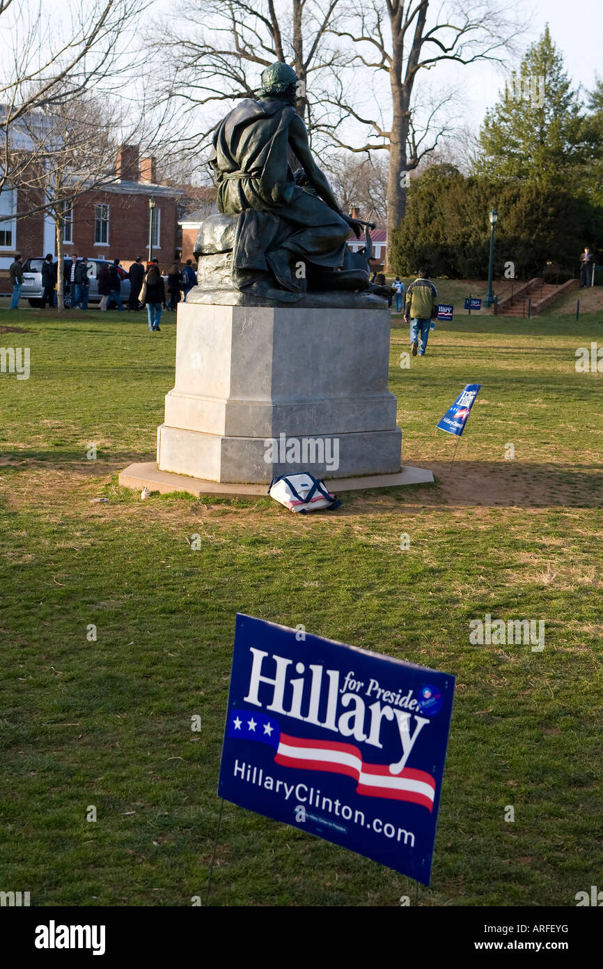 A Hillary Clinton campaign sign is placed on the Lawn at the University ...