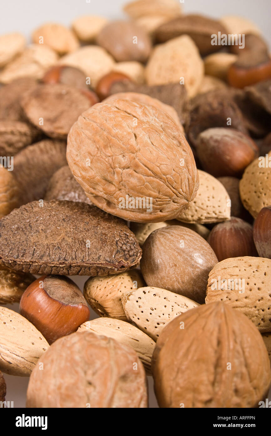 Various kinds of nuts in shells selling at American farmers market ...