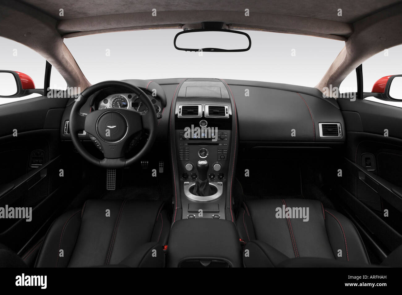 2007 Aston Martin V8 Vantage in Red - Dashboard, center console, gear shifter view Stock Photo ...