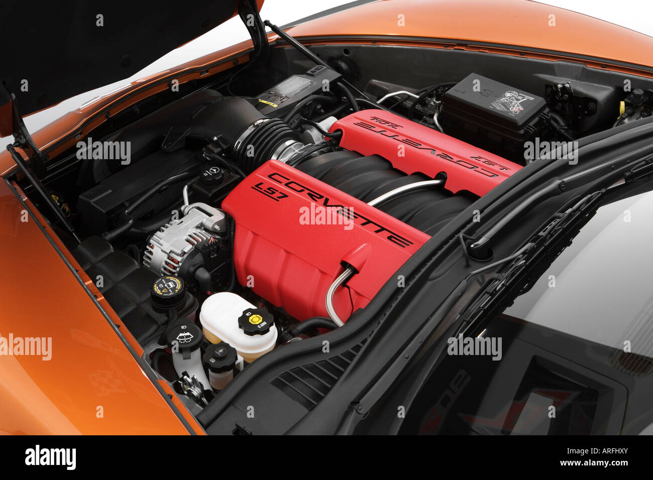 2007 Chevrolet Corvette Z06 in Orange - Engine Stock Photo - Alamy