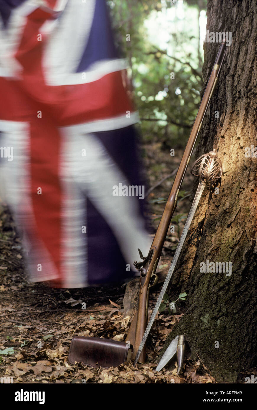 revolutionary war drum flag rifle musket sword British flag Stock Photo ...