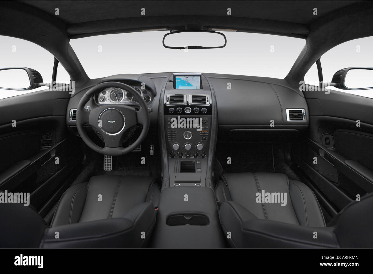 2007 Aston Martin V8 Vantage in Black - Dashboard, center console, gear shifter view Stock Photo ...