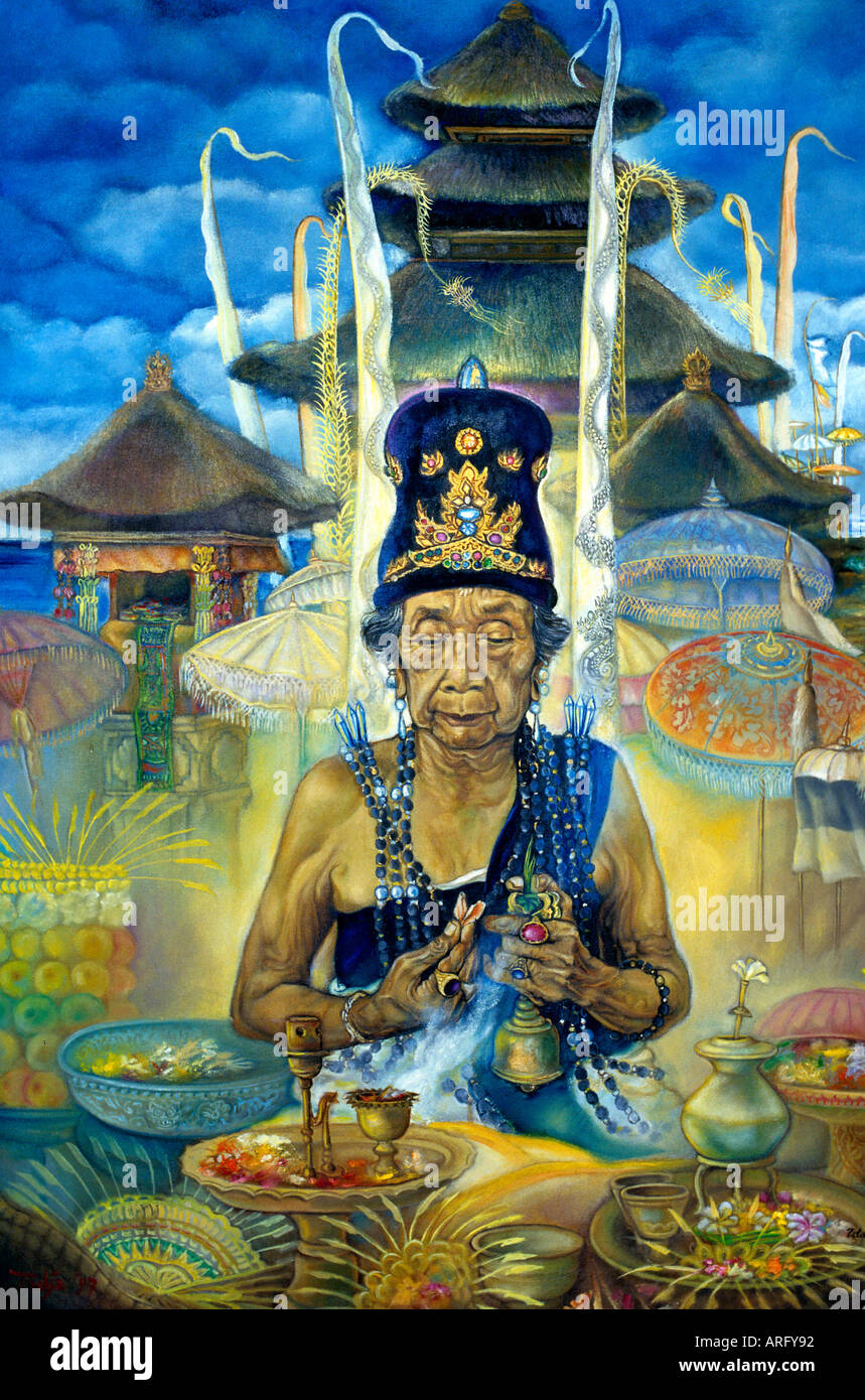 Indonesia Bali Ubud Painting herb using sorceress wife fee fairy woman ...