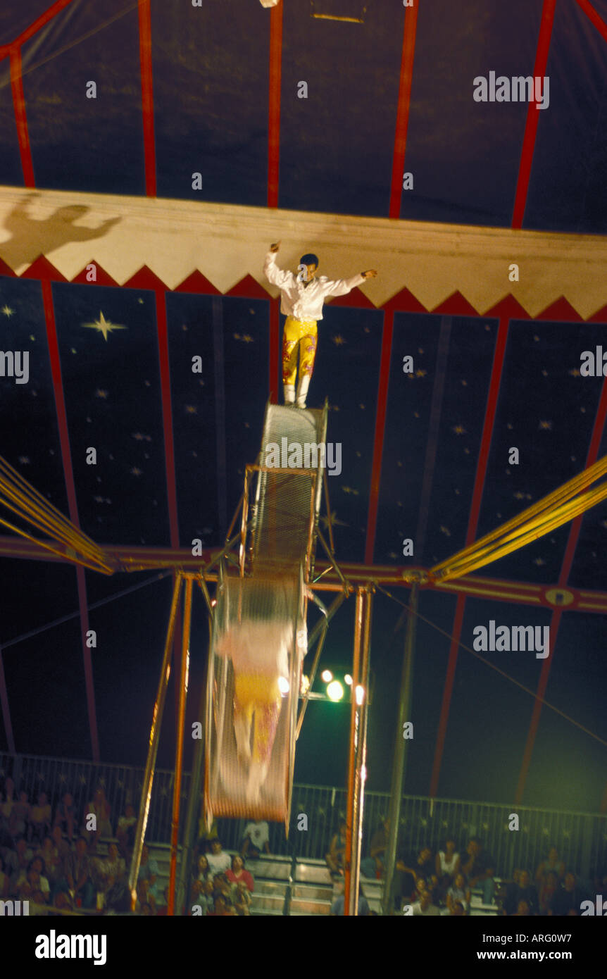 performers on wheel of death Stock Photo - Alamy