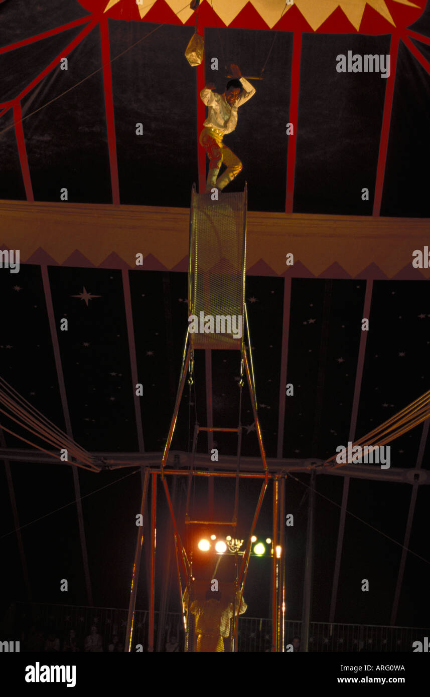 performers on wheel of death Stock Photo - Alamy