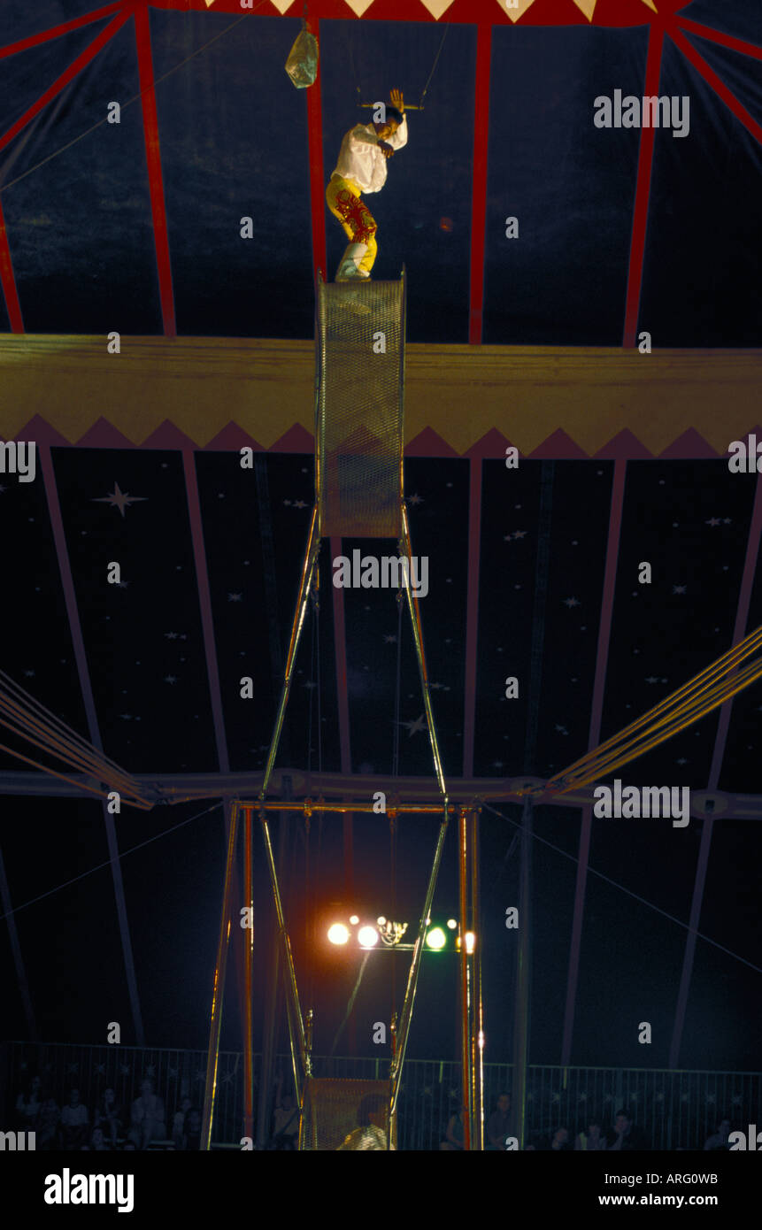 performers on wheel of death Stock Photo - Alamy