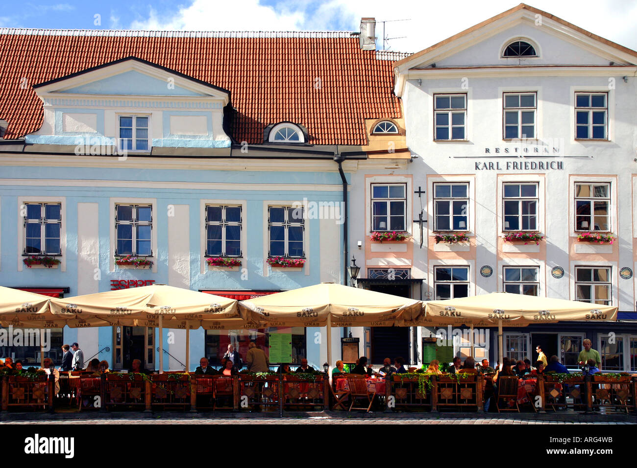Restaurants and Cafes in the Town Hall Square in Tallinn Estonia Baltic ...