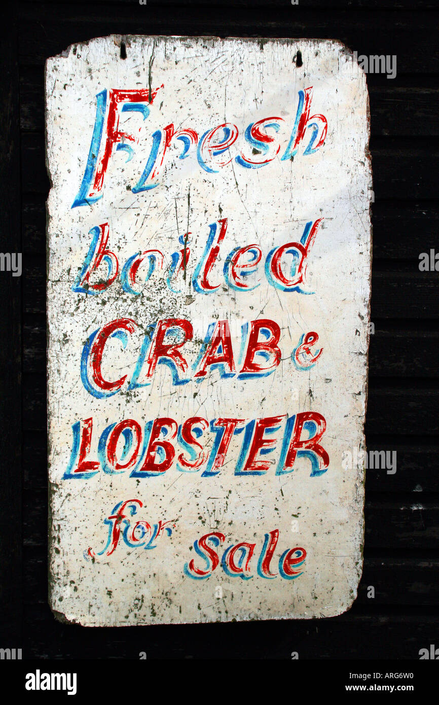 Sign advertising fresh boiled crab and lobster for sale at Aldeburgh ...
