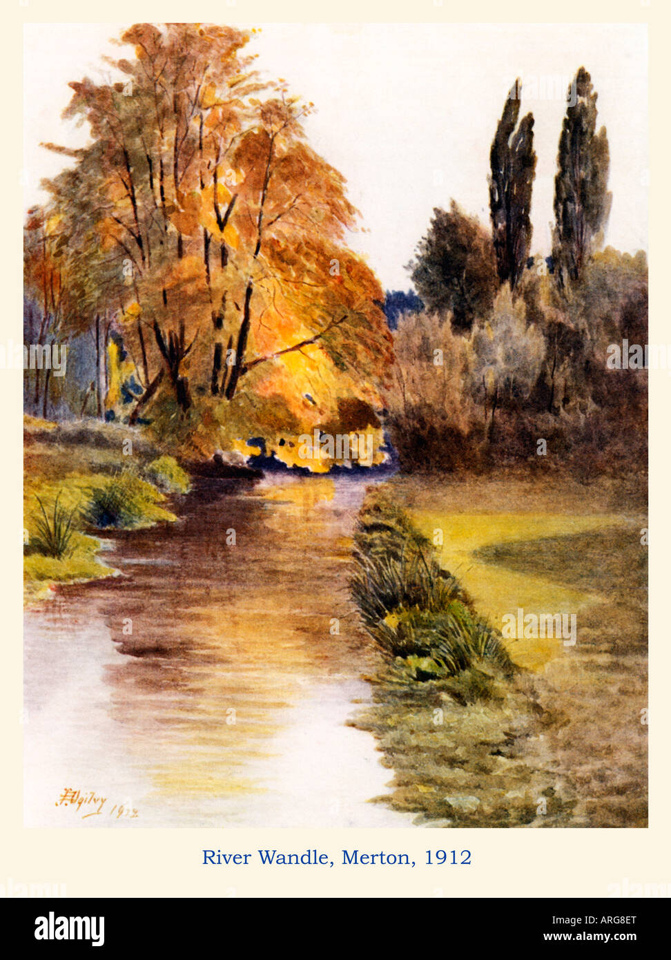 River Wandle 1912 watercolour of the Thames tributary running through ...