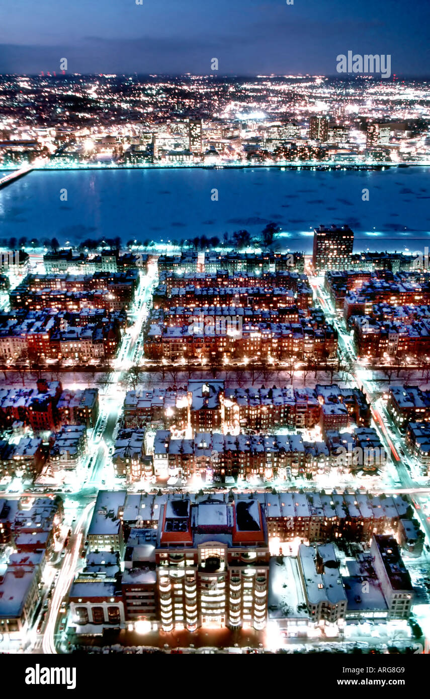 BOSTON, MASSACHUSETTS, USA Overview Cityscape with "Charles River" "Lit ...