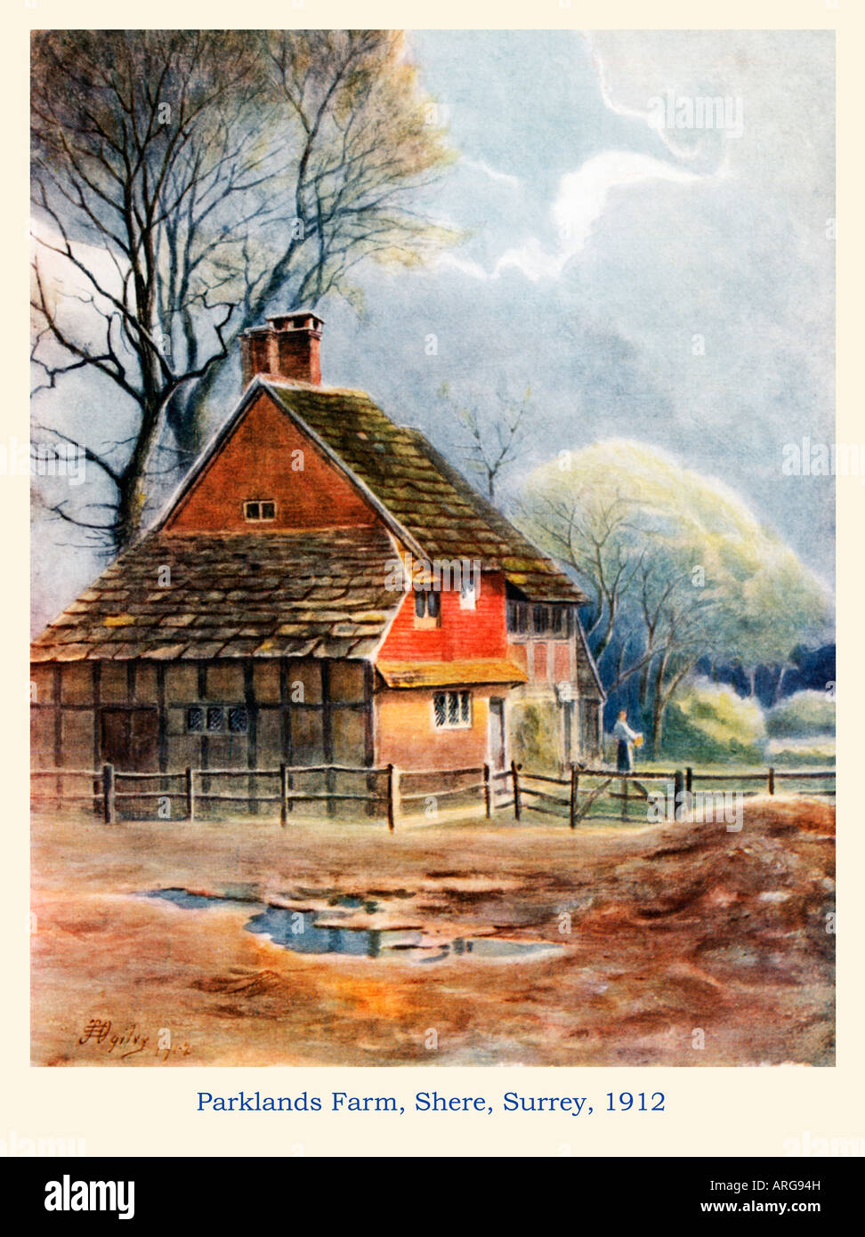 Parklands Farm Shere 1912 watercolour of the Surrey farmhouse in late ...