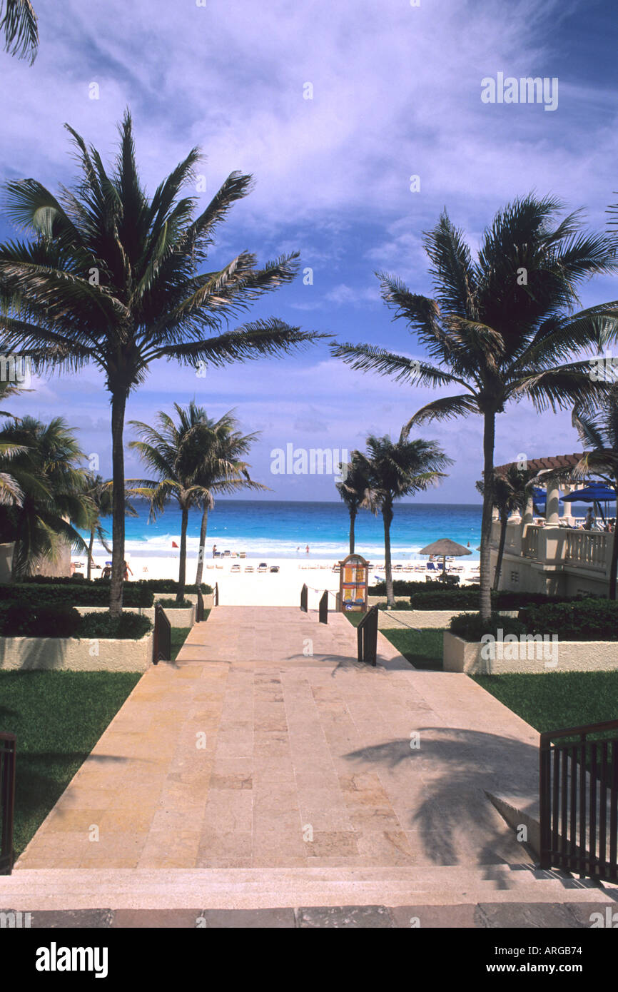 Cancun Mexico Walkway to Beautiful Resort Pool and Beach Stock Photo ...