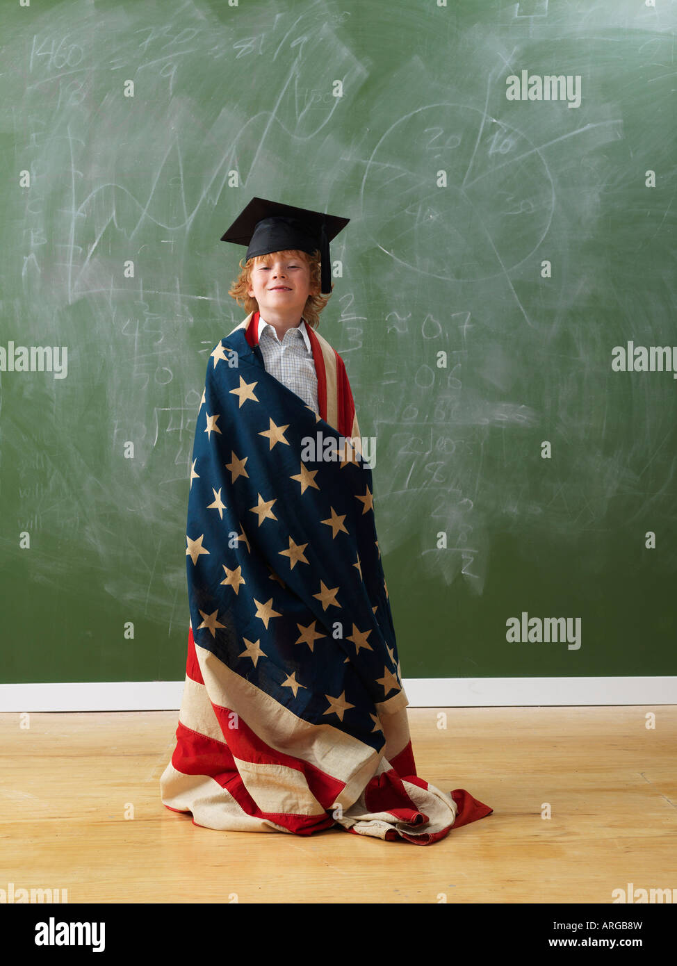 Boy Wearing American Flag and Graduation Hat Stock Photo - Alamy