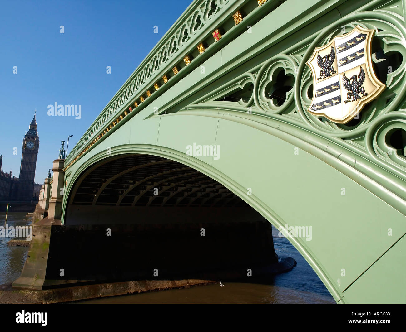 Coat of arms on the restored Westminster Bridge London England Stock ...