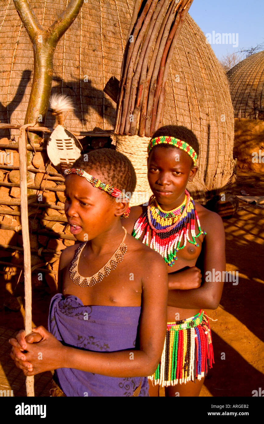 Colorful Children in Native Zulu Tribe at Shakaland Center South Africa ...