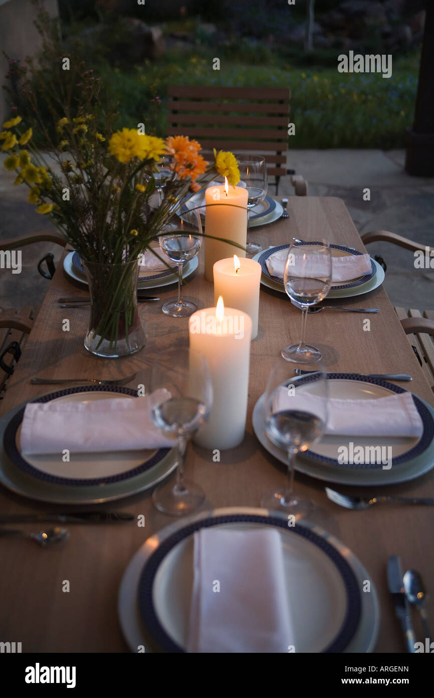 Overview of Table with Place Settings Stock Photo - Alamy