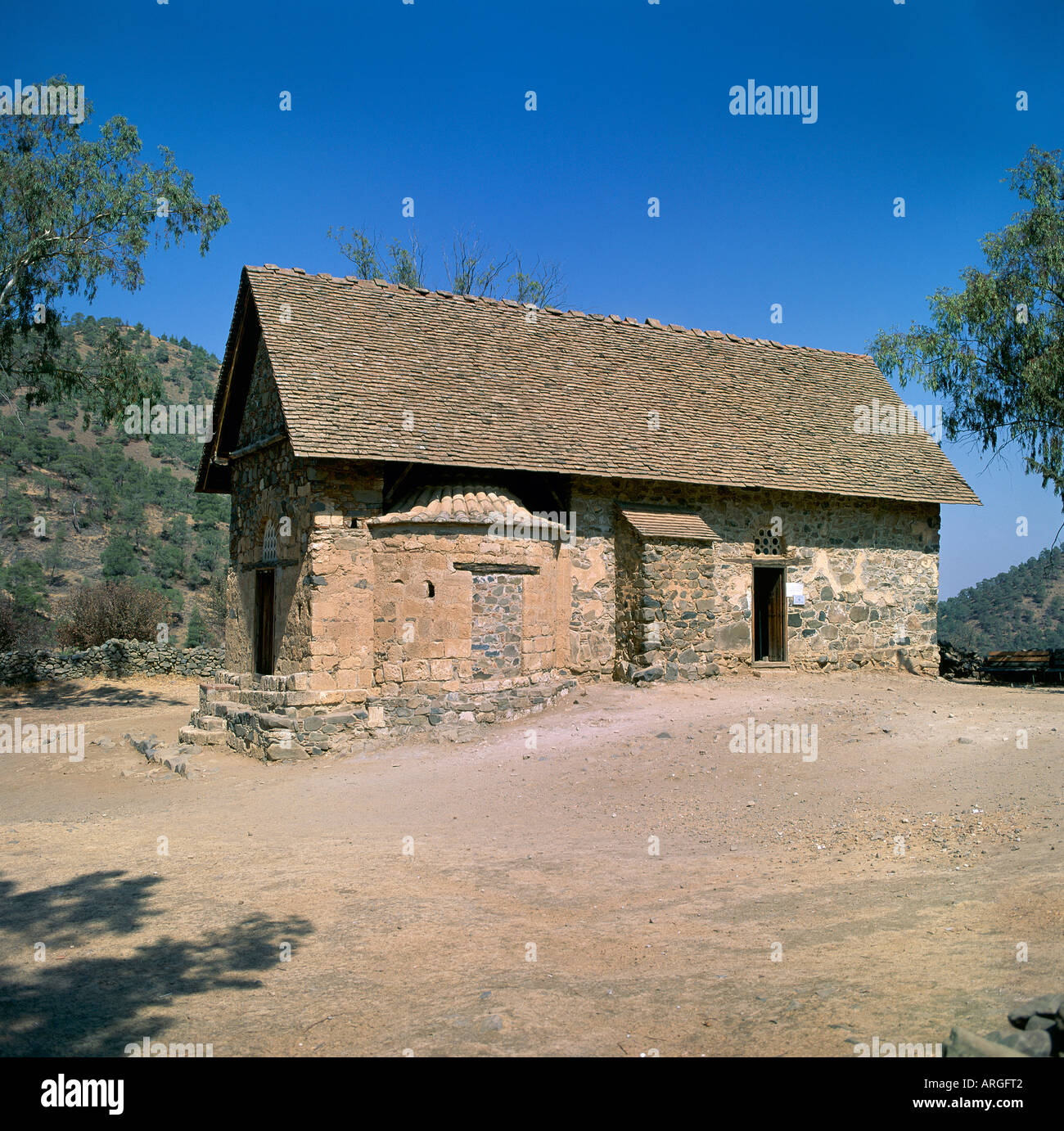 The small stone church in the village of Athienou which is set in the ...