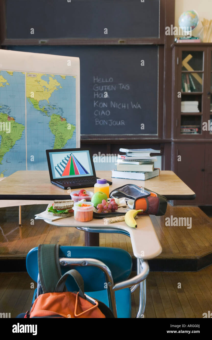 Lunch on Desk in Classroom Stock Photo - Alamy