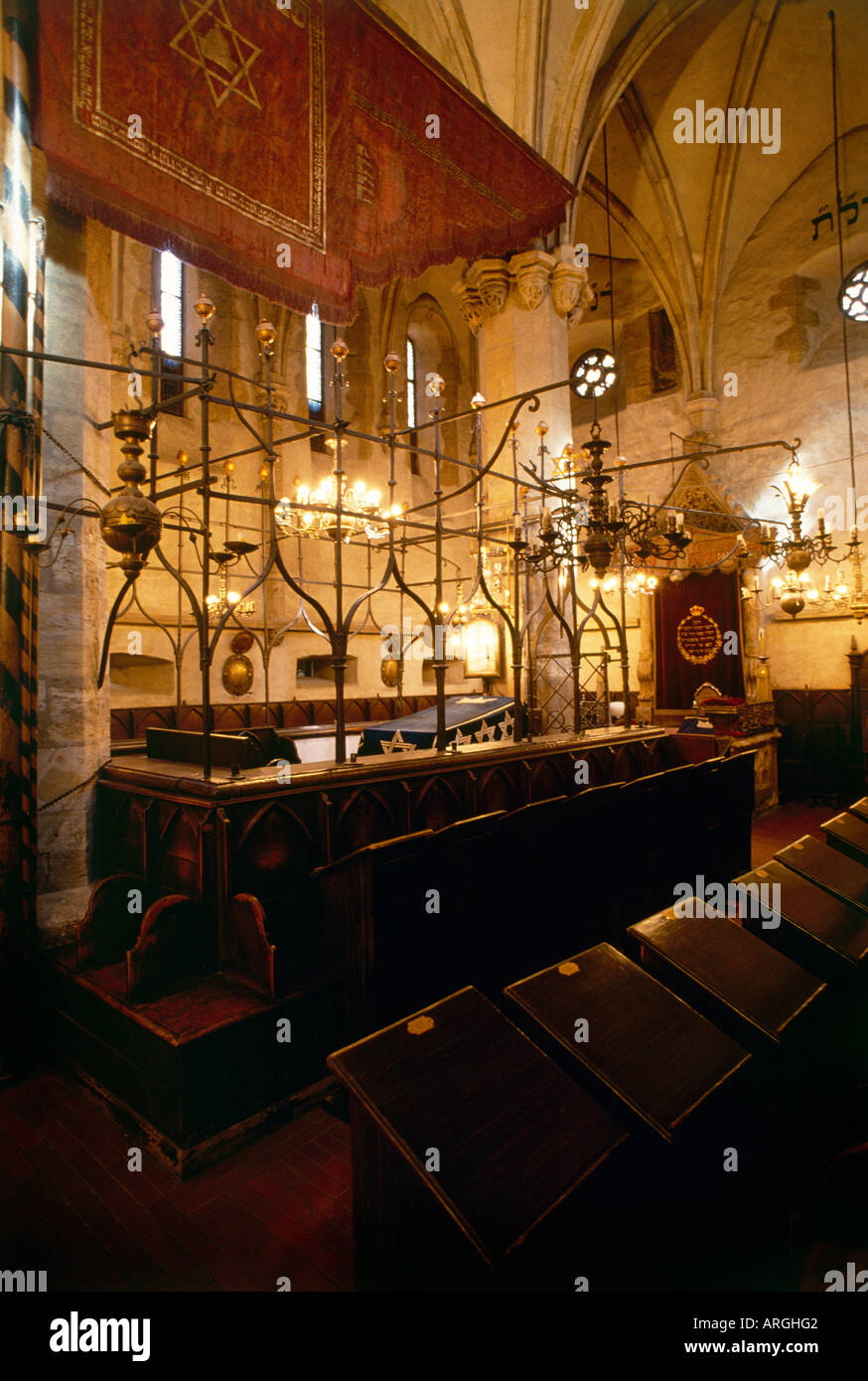 The almenar pulpit surrounded by a 15th c wrought iron grille with the ...