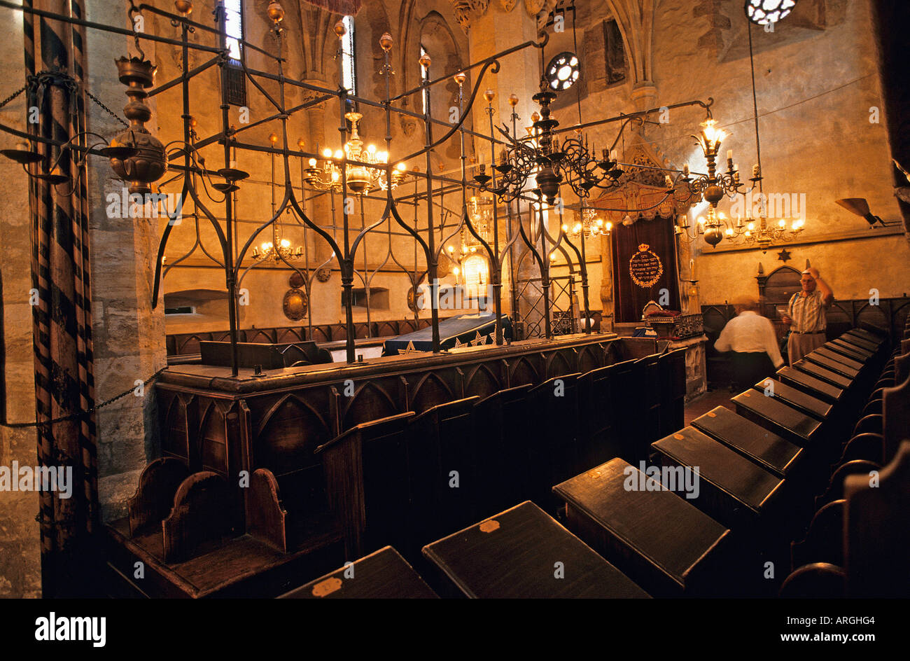 The almenar pulpit surrounded by a 15th c wrought iron grille with the ...
