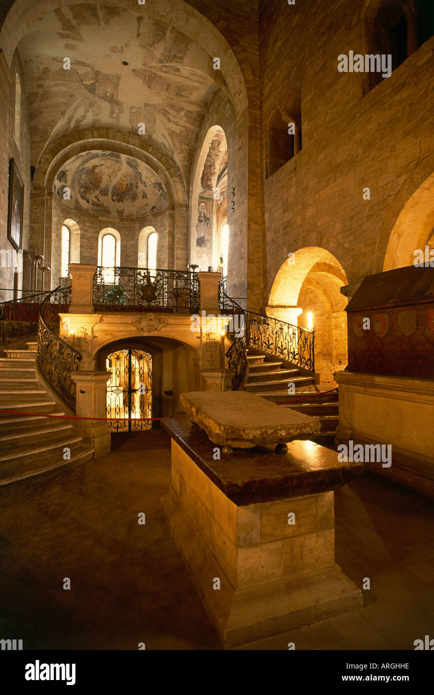 A tomb in the 12th crypt in the Basilica of St George in Prague s ...