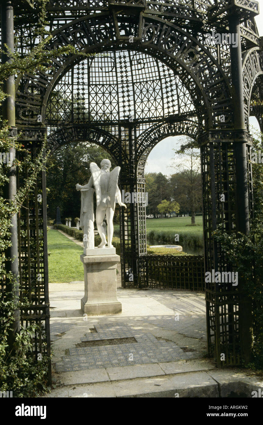 A sculpted winged statue set in the centre of the wooden pavilion known ...