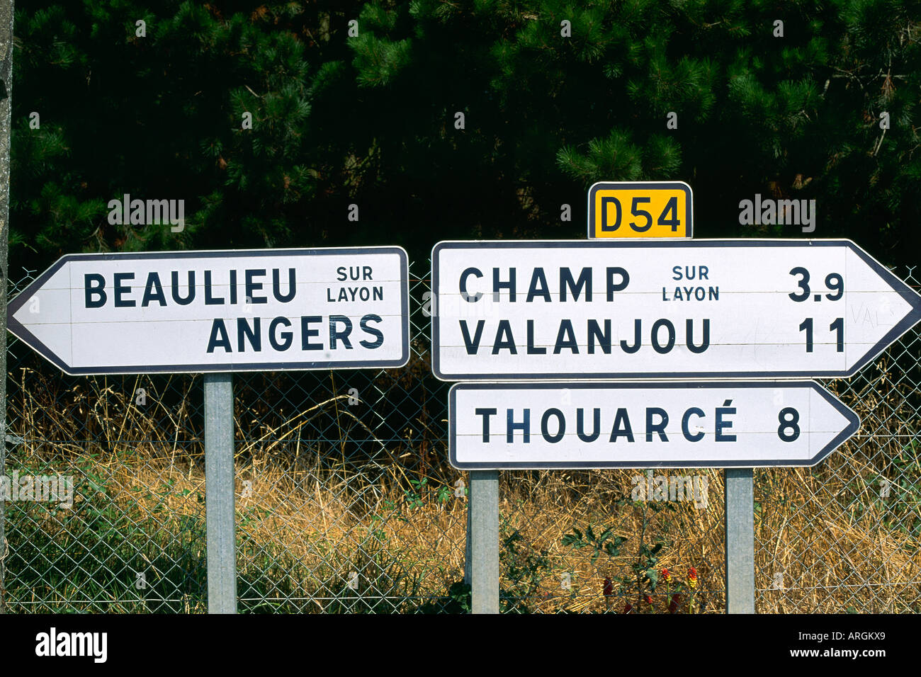 Detail of road signs indicating the directions to and distances from ...