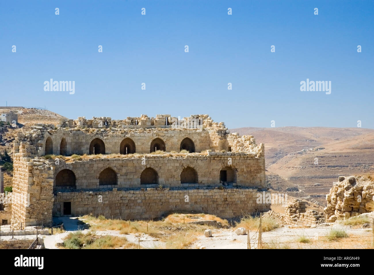 Stone walls and arch, Karak, Kerak, Crusader castle, redoubt, Hashemite ...