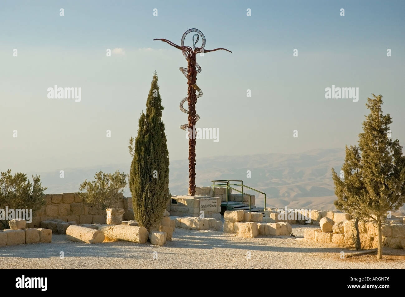 Sculptural Christian cross, Church of Moses, Mount Nebo, Hashemite ...