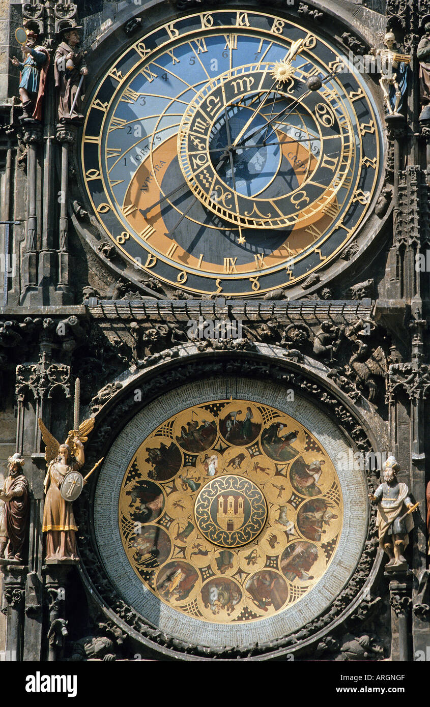 The painted calendar and Astronomical Clock housed in the tower of the ...