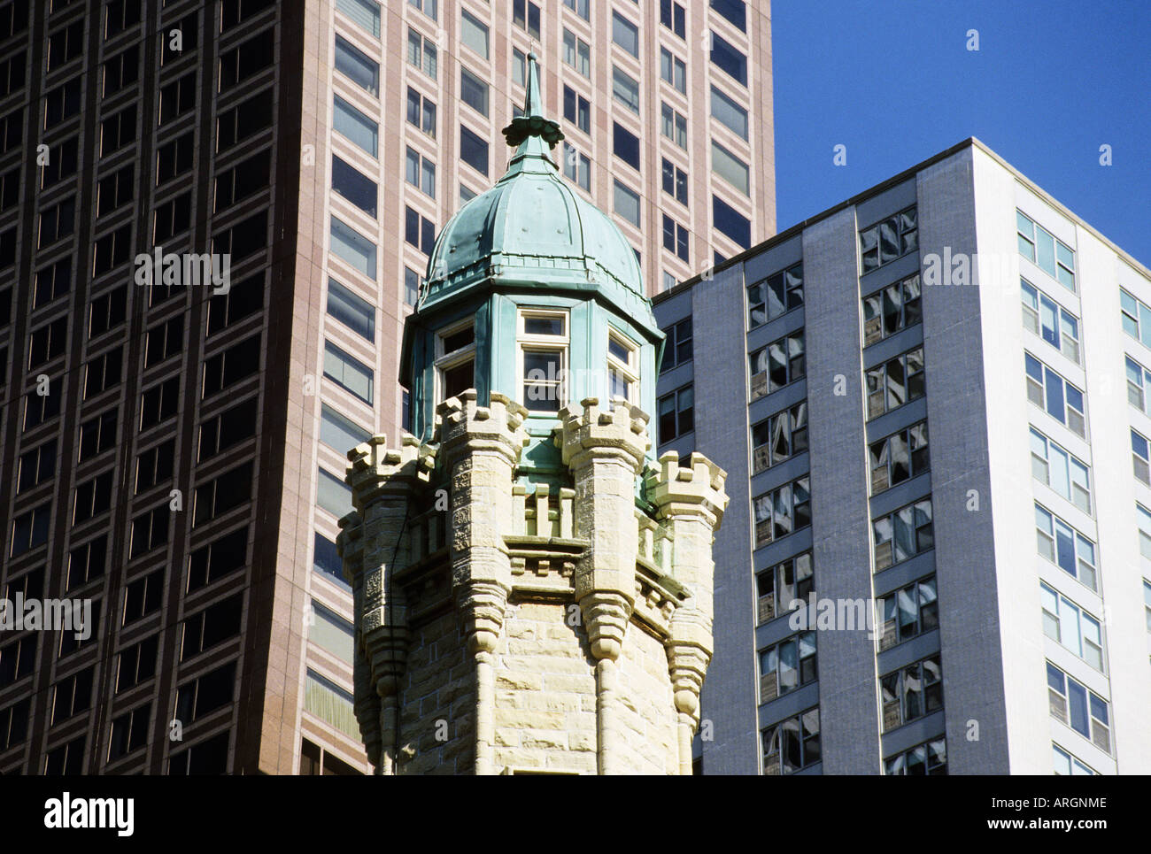 Detail of a turret on the Historic Water Tower a pseudo Gothic ...