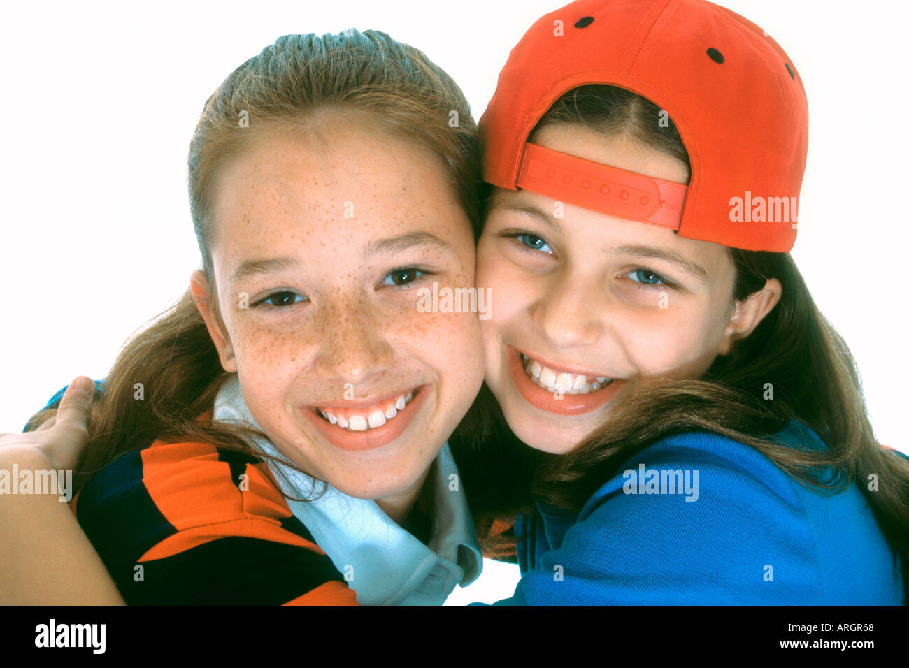 MR 261 Portrait of two preteen girls hugging and smiling Stock Photo ...