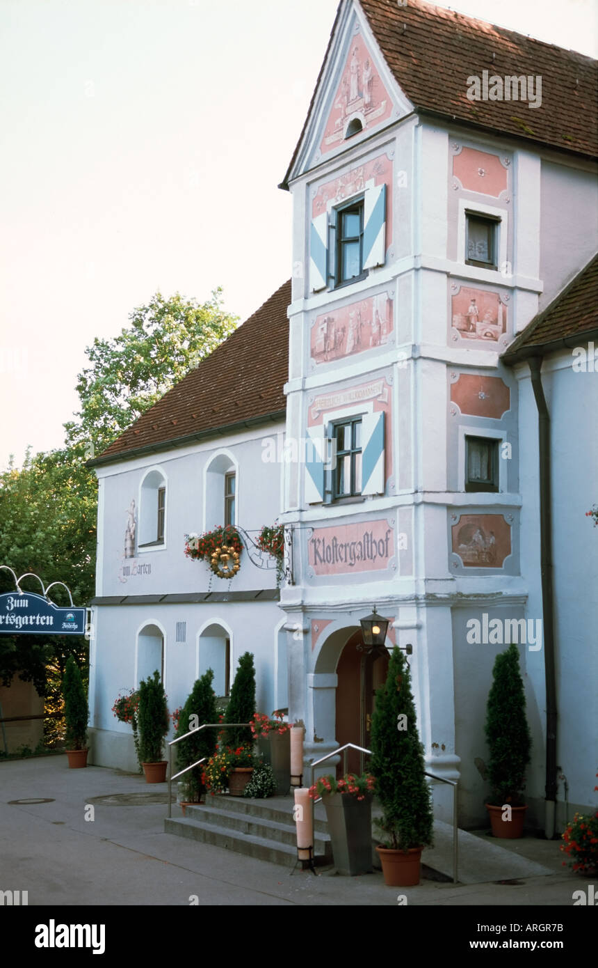 Restaurant and beer garden at Andechs Monestary, Bavaria, Germany ...
