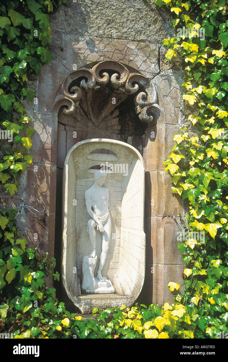 Statue in a recess set in walls of Torosay Castle Gardens of 1856 Mull ...
