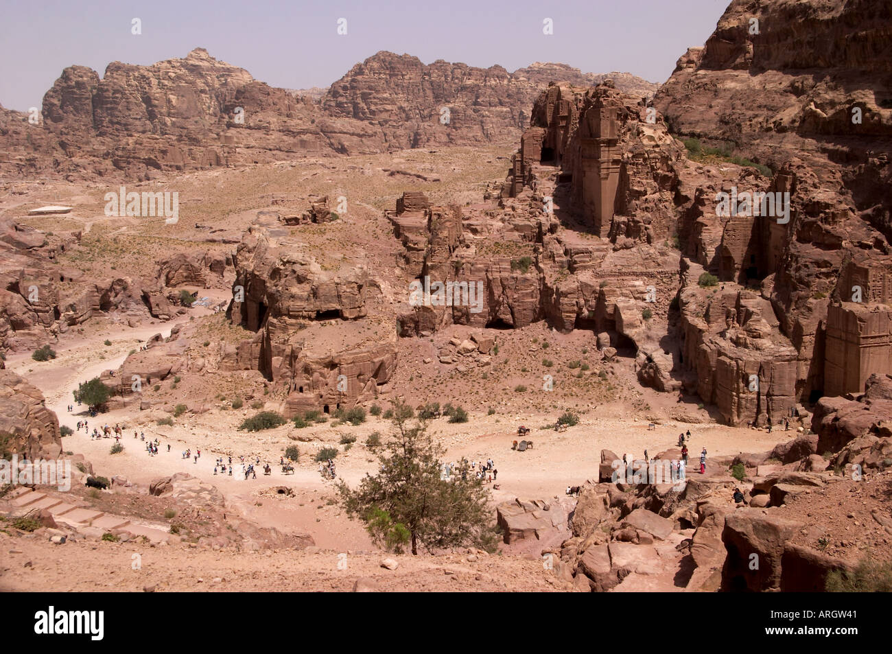 Petra Jordan, view from above on the famous valley with Tombs Stock ...