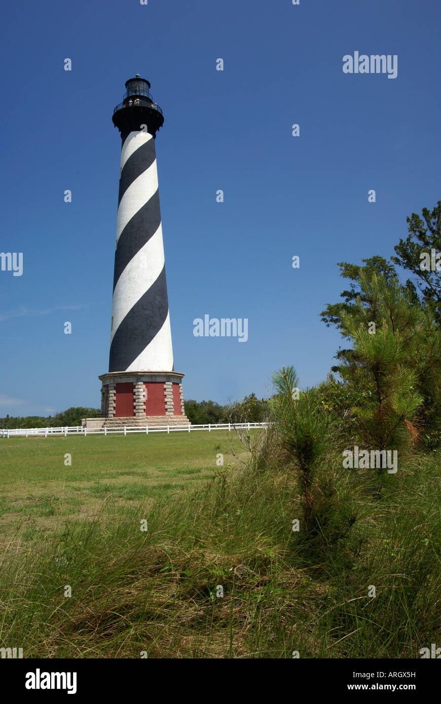 Low angle view of a lighthouse, Cape Hatteras Lighthouse, Cape Hatteras ...