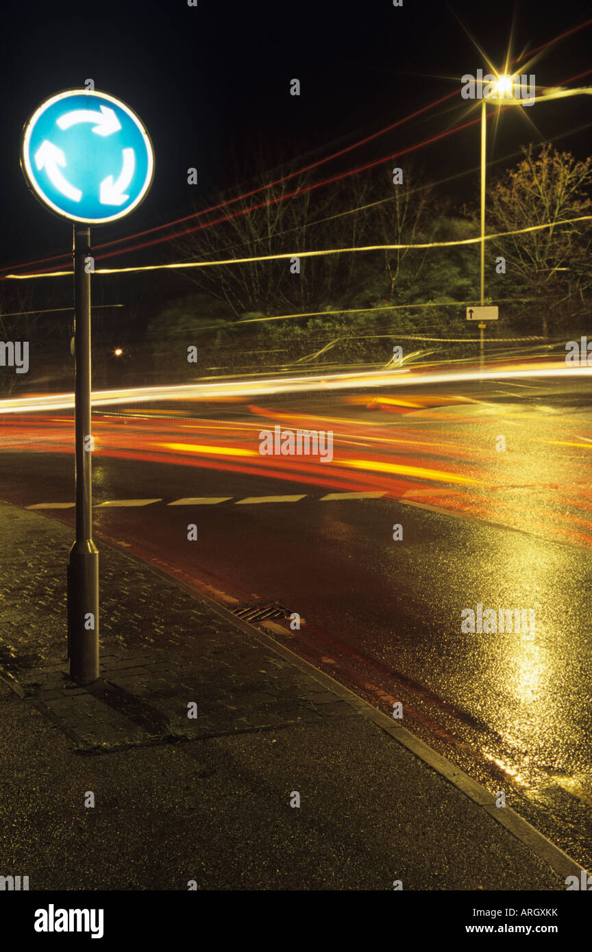 Night-time Light Trails at junction Stock Photo - Alamy