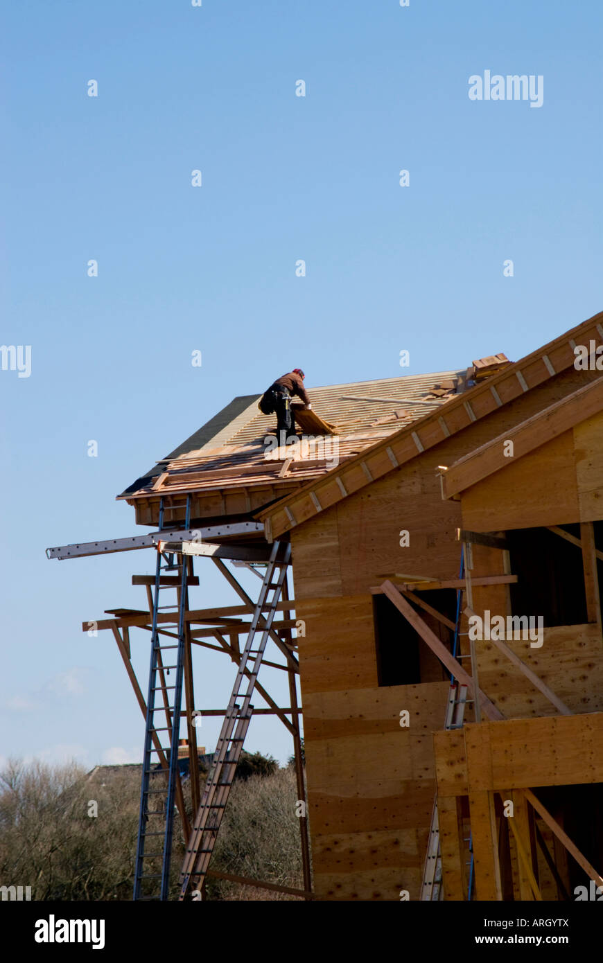 Construction worker building a house Stock Photo - Alamy