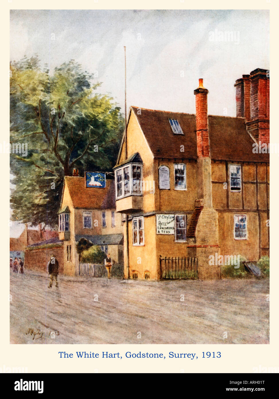 The White Hart Godstone 1913 watercolour of the old inn in the East ...
