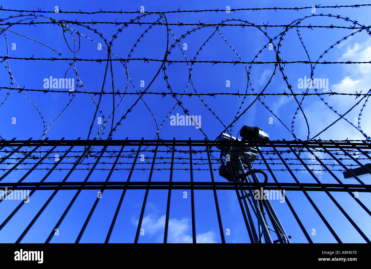 Security fence wire razor wire surveillance Stock Photo - Alamy