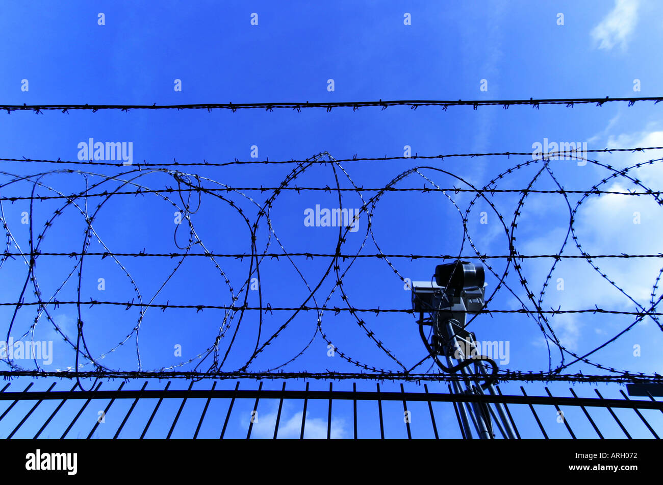 Security fence wire razor wire surveillance Stock Photo - Alamy