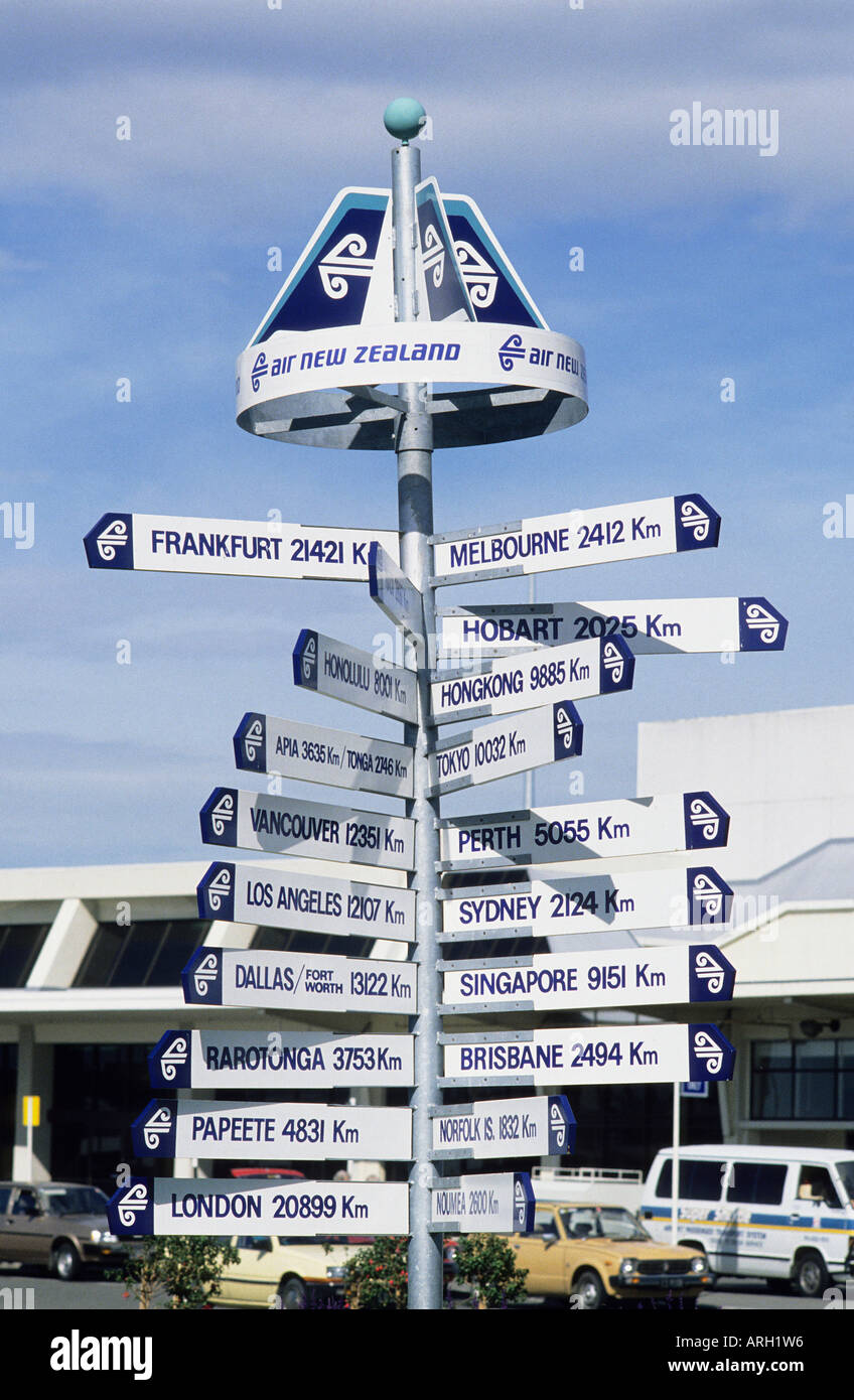 A sign with the direction and distance of all the major cities around ...
