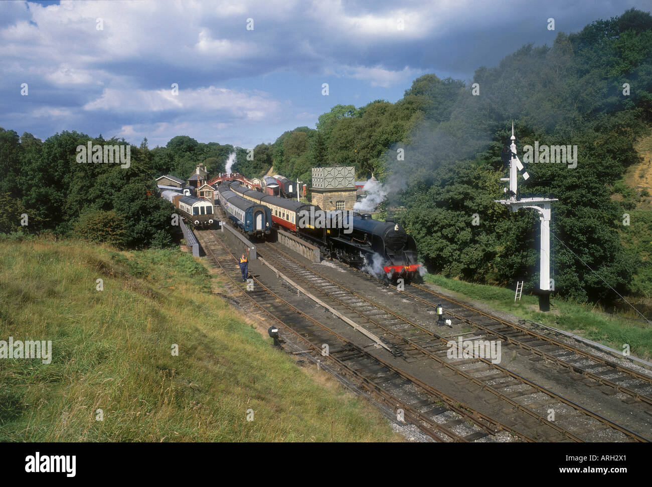Three trains at Goathland Station North Yorkshire Moors steam Railway ...