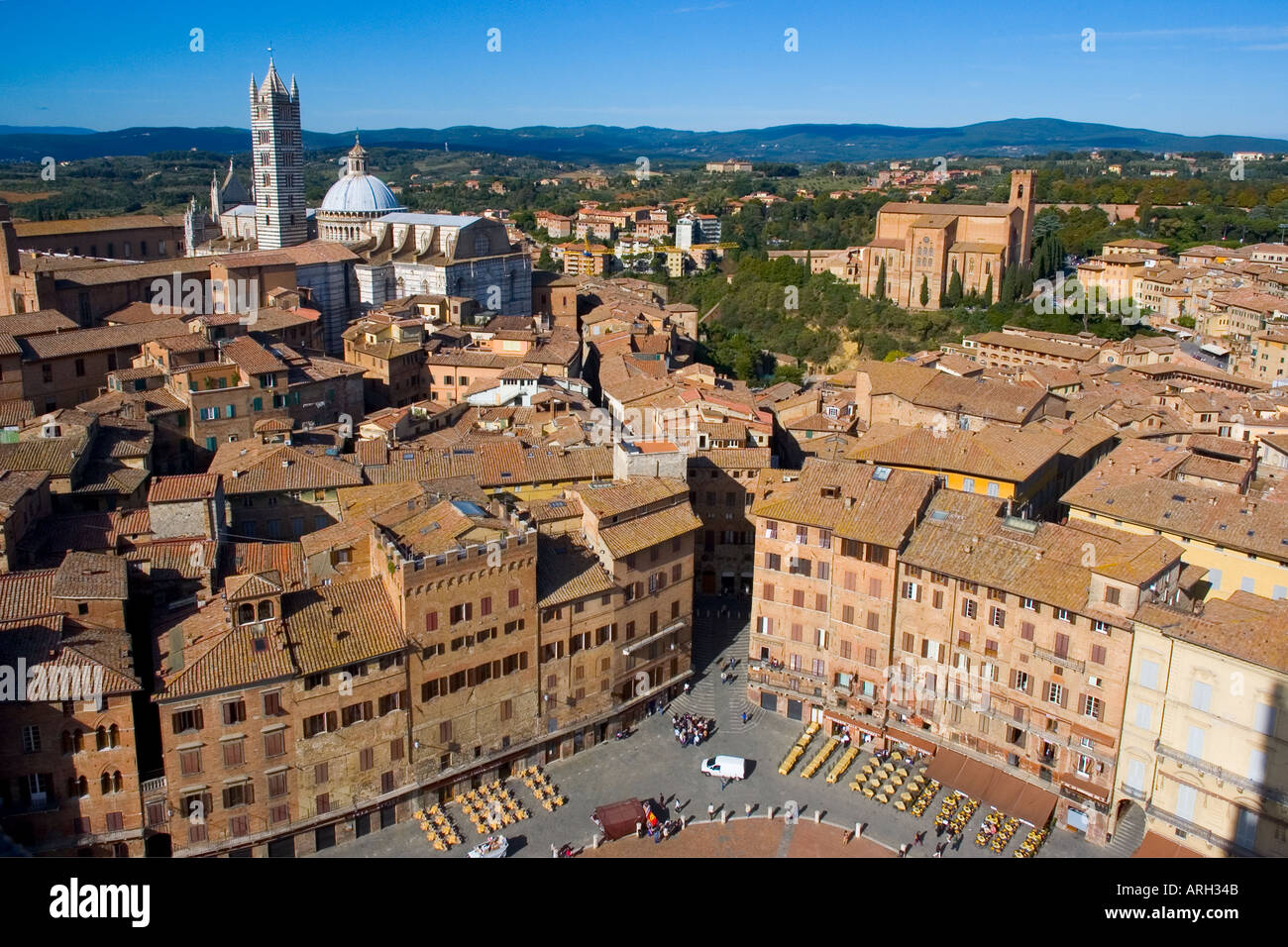 Italy Tuscany Sienna city view showing Il Campo and Duomo Stock Photo ...
