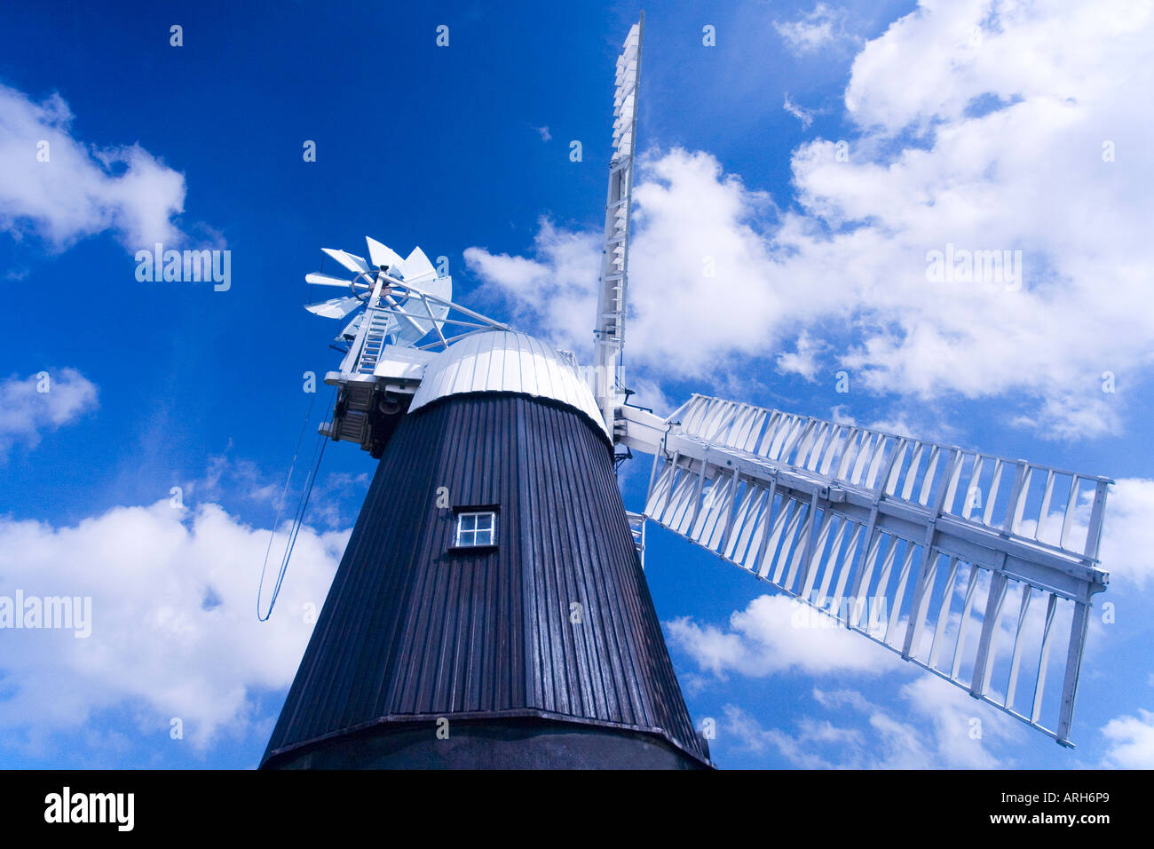 Restored working windmill in village of Pakenham in Suffolk East Anglia ...